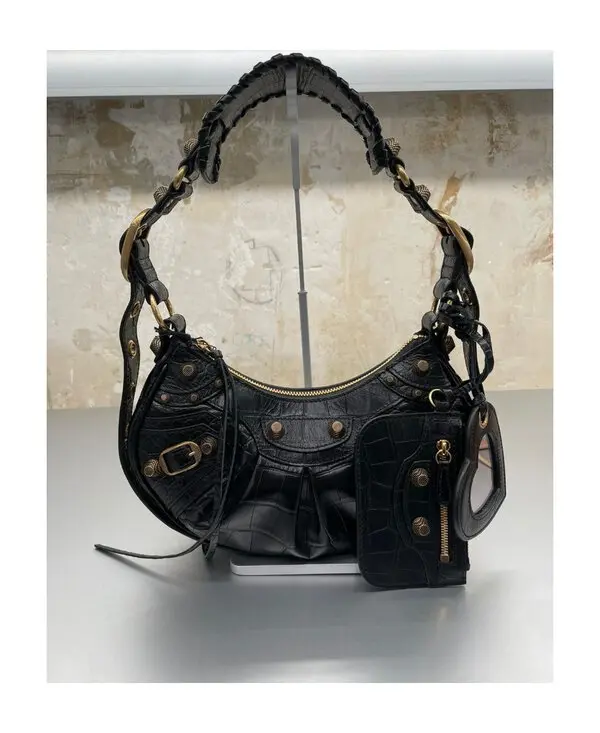 Balenciaga Cagole Embossed Shoulder Bag - Black