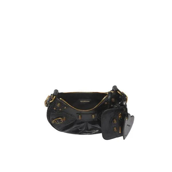 Balenciaga Cagole Embossed Shoulder Bag - Black