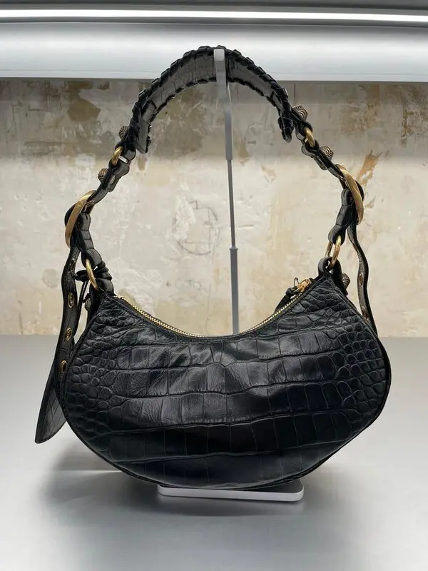 Balenciaga Cagole Embossed Shoulder Bag - Black
