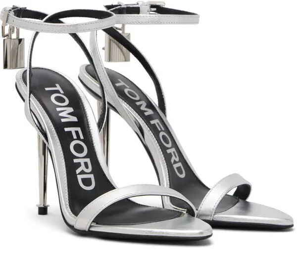 TOM FORD Pointed-toe High-heeled Sandals With Ankle Strap And Logo Pendant - Gray