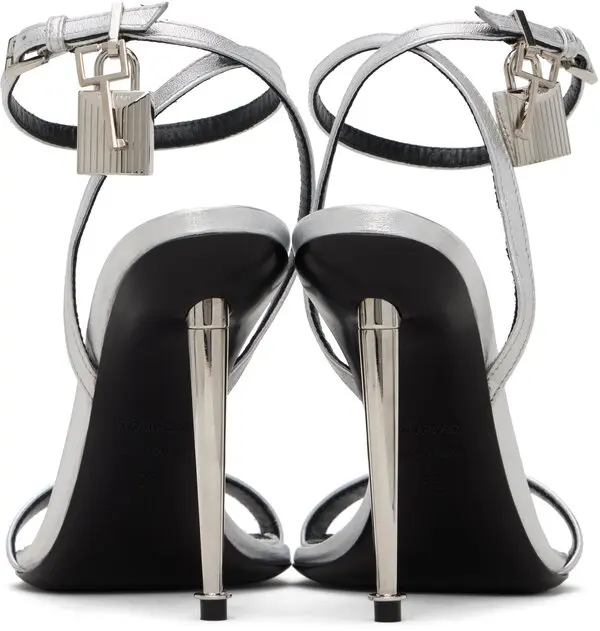 TOM FORD Pointed-toe High-heeled Sandals With Ankle Strap And Logo Pendant - Gray