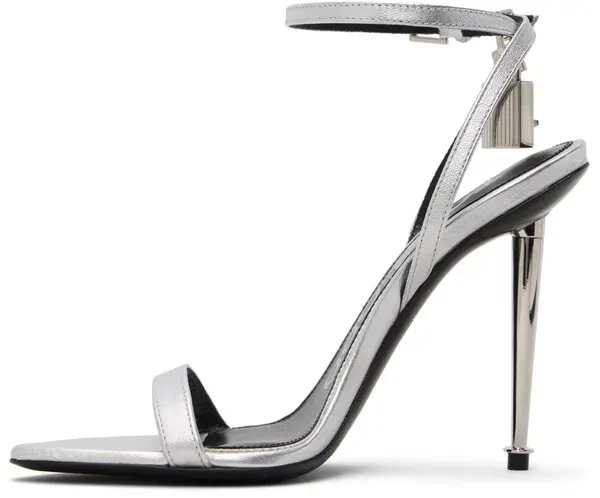 TOM FORD Pointed-toe High-heeled Sandals With Ankle Strap And Logo Pendant - Gray