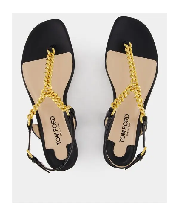 TOM FORD Logo Plaque Chainlink Strap Sandals
