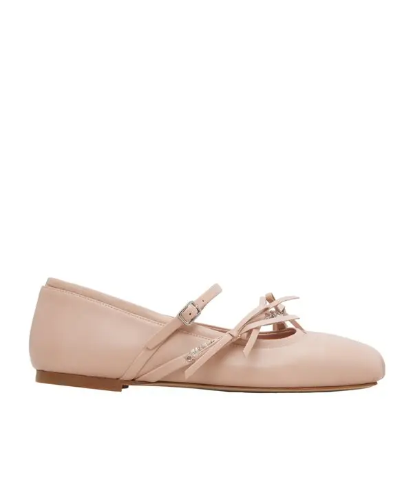 JIMMY CHOO Square Toe Rhinestone Embellished Ballet Flats - Macaron/macaron