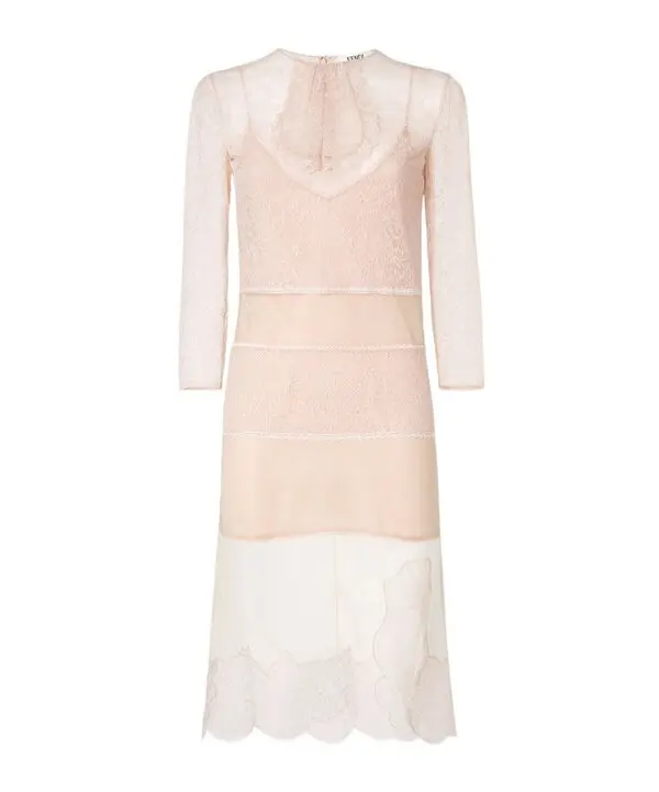 Fendi Lace Midi Dress With Trompe-l'oeil Effect - Nude