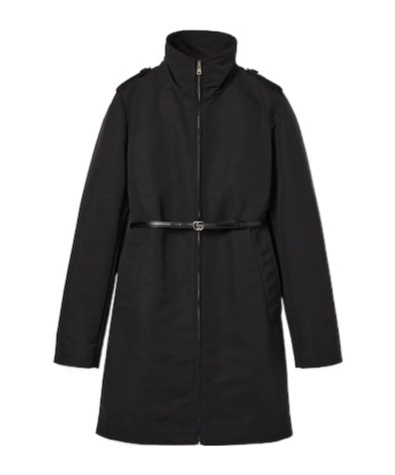 Gucci Faille Coat With Stand Collar And Belted Waist
