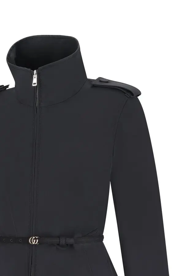 Gucci Faille Coat With Stand Collar And Belted Waist