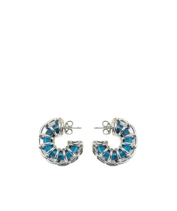 Bottega Veneta Silver Turquoise Hoop Earrings - Gray