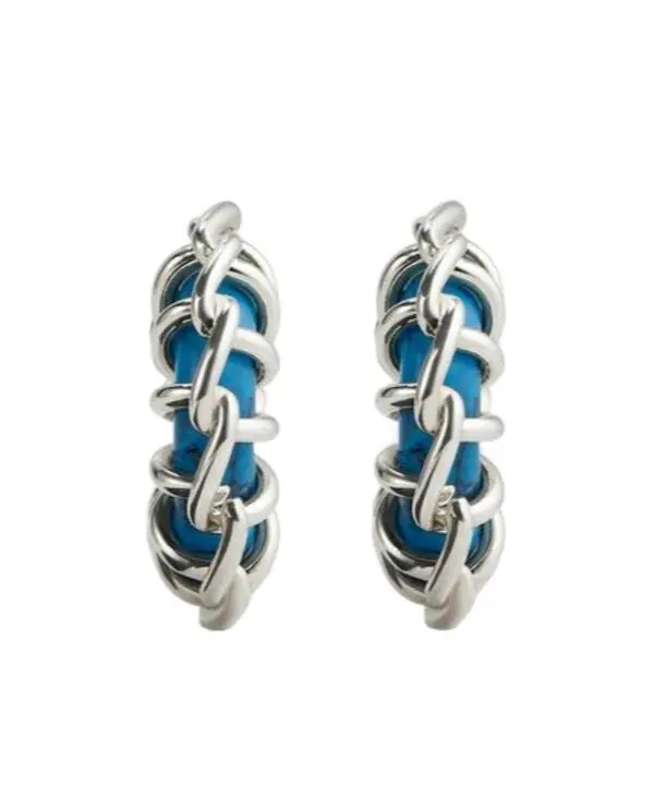 Bottega Veneta Silver Turquoise Hoop Earrings