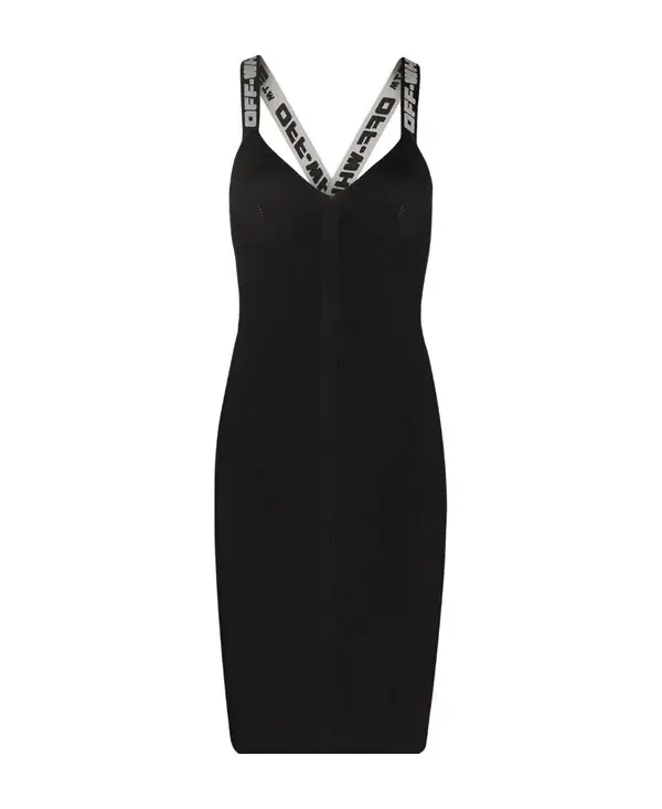 Off-White V-neck Criss-cross Strap Mini Dress - Black