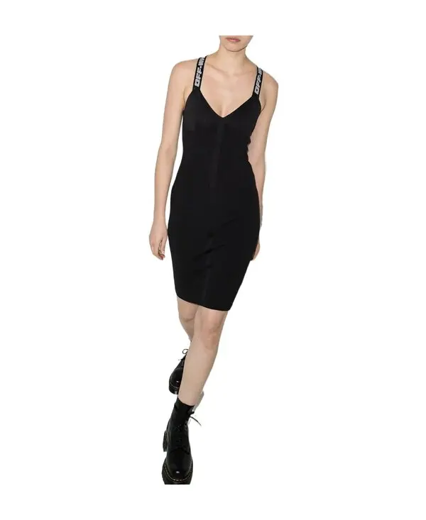 Off-White V-neck Criss-cross Strap Mini Dress - Black