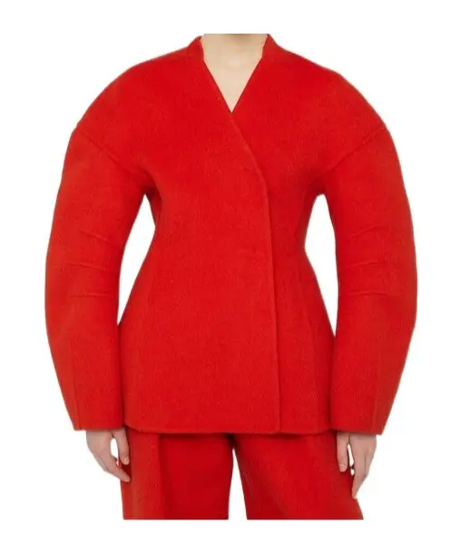JIL SANDER Wool-blend V-neck Jacket - Red