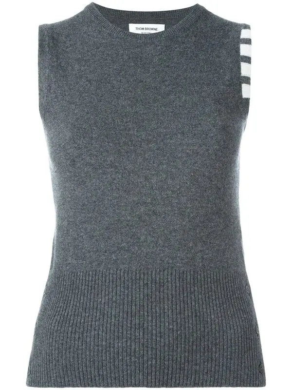 Thom Browne Sleeveless Crew Neck Cashmere Shell Top With 4-bar Stripe - Medium Gray