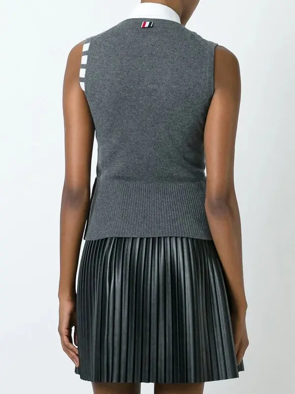 Thom Browne Sleeveless Crew Neck Cashmere Shell Top With 4-bar Stripe