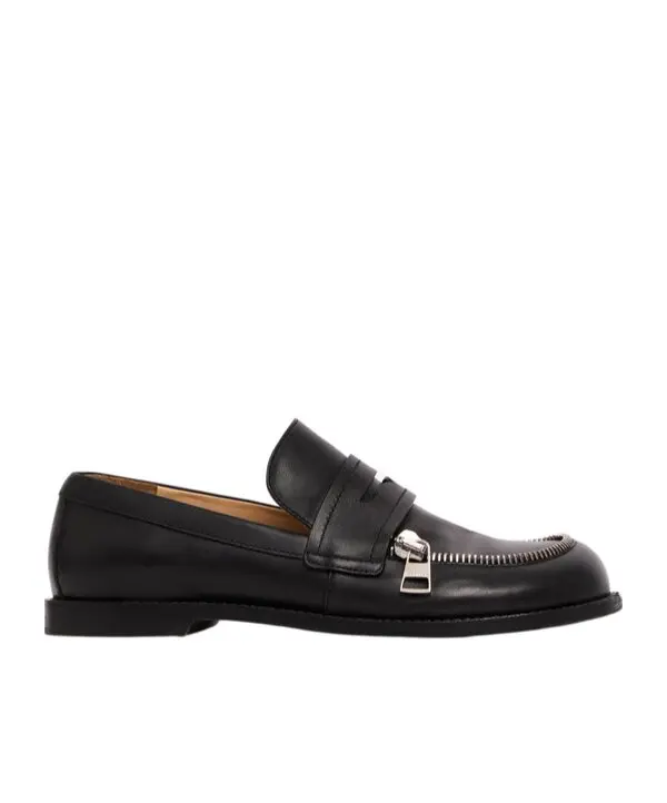 J.W.ANDERSON Leather Biker Moccasin With Zip Detail - Black