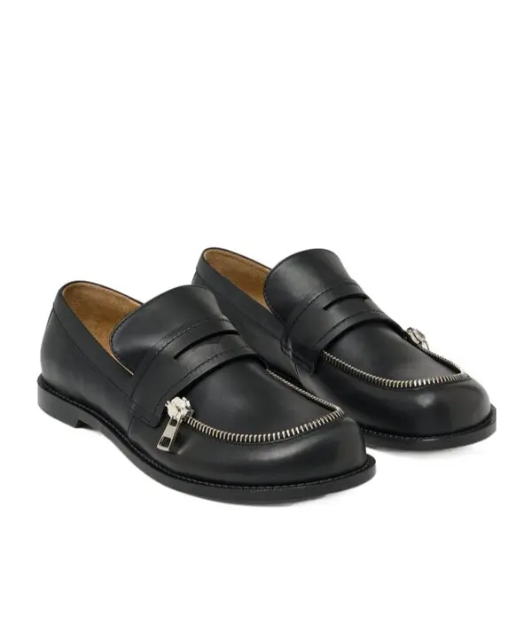 J.W.ANDERSON Leather Biker Moccasin With Zip Detail - Black