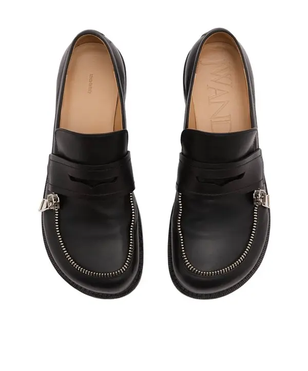 J.W.ANDERSON Leather Biker Moccasin With Zip Detail - Black