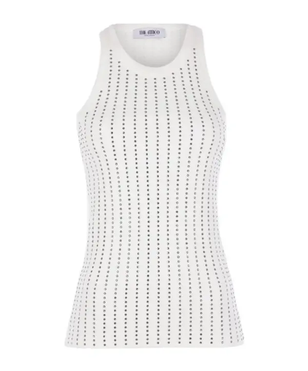Attico Embellished Sleeveless Ribbed Top - White