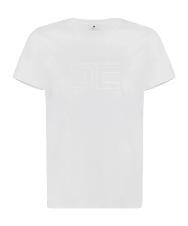Elisabetta Franchi Embroidered Logo Crewneck T-shirt - Chalk