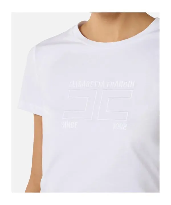 Elisabetta Franchi Embroidered Logo Crewneck T-shirt - Chalk