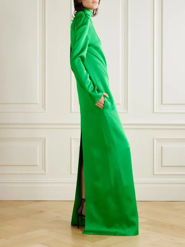 TOM FORD Shiny Crepe Mock Neck Column Evening Dress