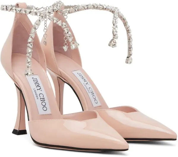 JIMMY CHOO Stevie 100 High Heel Pointed Toe Ankle Strap Pumps - Macaron