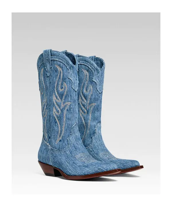 SONORA Santa Fe Panelled Denim Boots - Blue