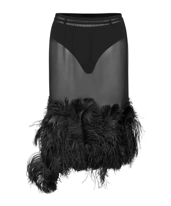 Attico Feather-trim Skirt - Black