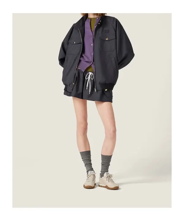 Miu Miu Zip-up Blouson Jacket With Embroidered Logo