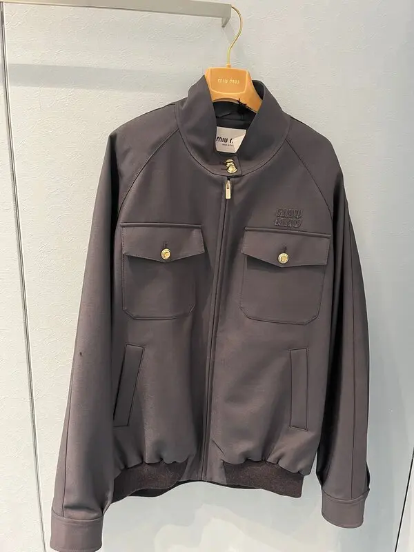 Miu Miu Zip-up Blouson Jacket With Embroidered Logo