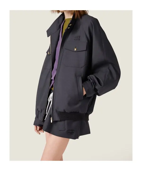 Miu Miu Zip-up Blouson Jacket With Embroidered Logo