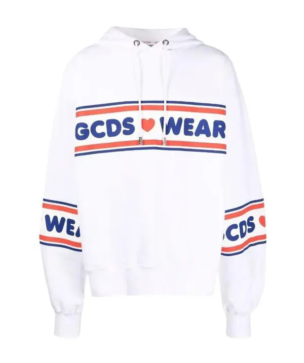 Gcds Logo Tape Printed Hoodie - White