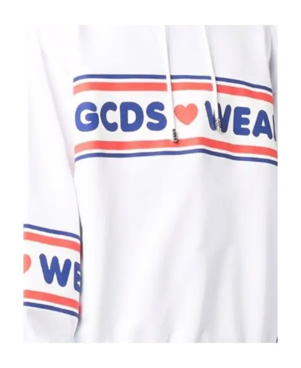 Gcds Logo Tape Printed Hoodie - White