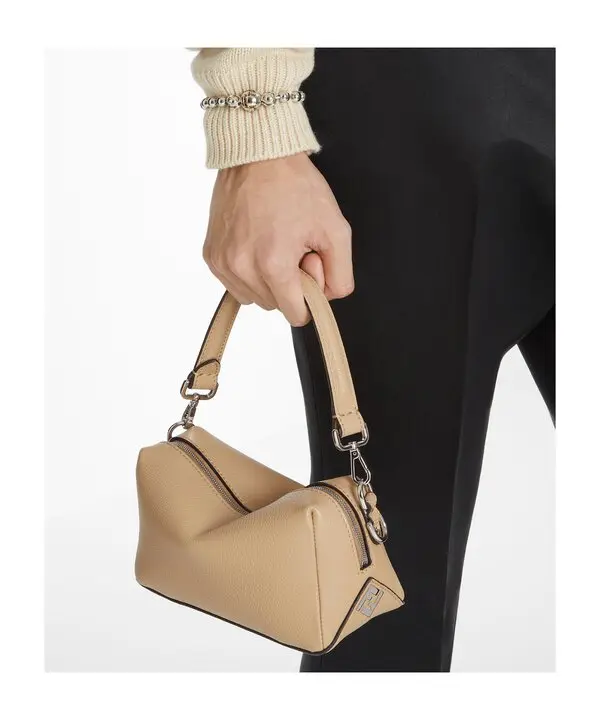 Fendi Leather Bag With Ff Appliqués - Beige