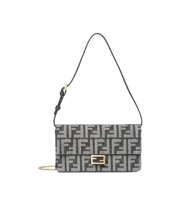 Fendi Baguette Ff Jacquard Chain-linked Wallet - Blue
