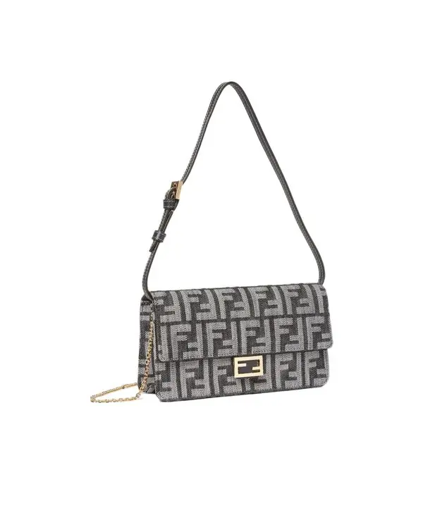 Fendi Baguette Ff Jacquard Chain-linked Wallet - Blue