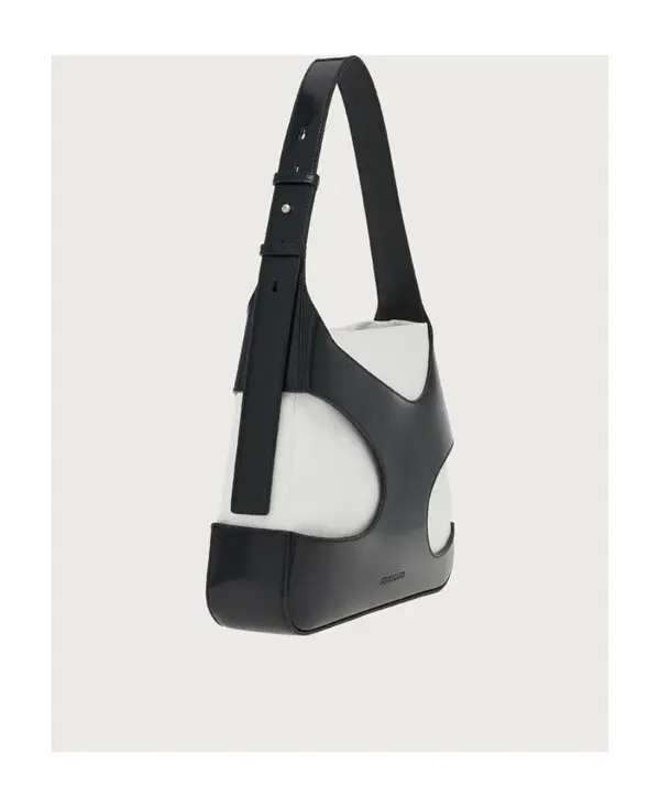 FERRAGAMO Cut-out Detailed Logo Debossed Shoulder Bag - Black