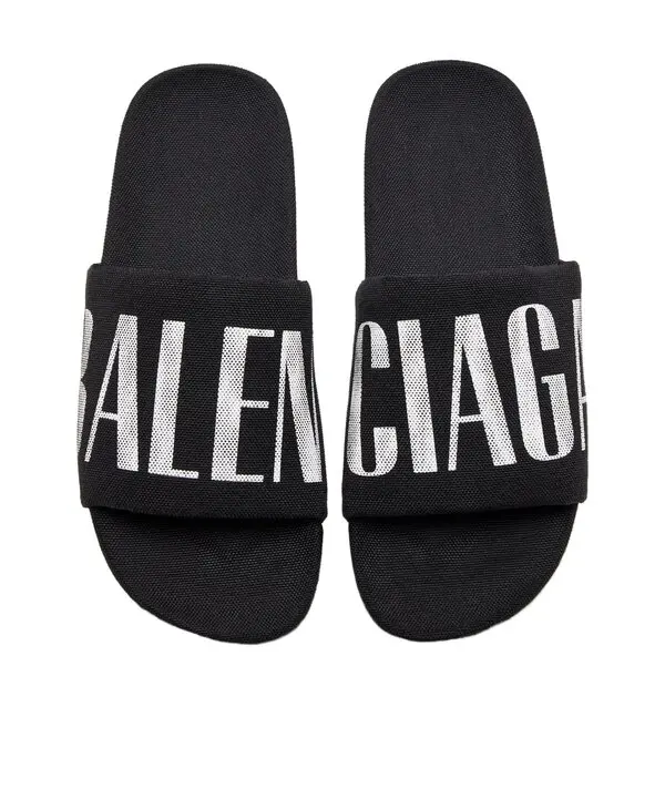 Balenciaga Logo Slide Sandals - Black/white