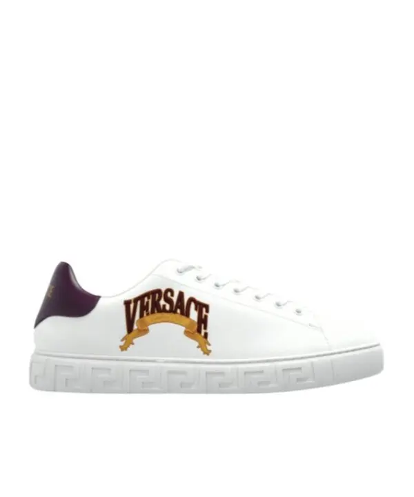 Versace Logo Embroidered Lace-up Sneakers - White