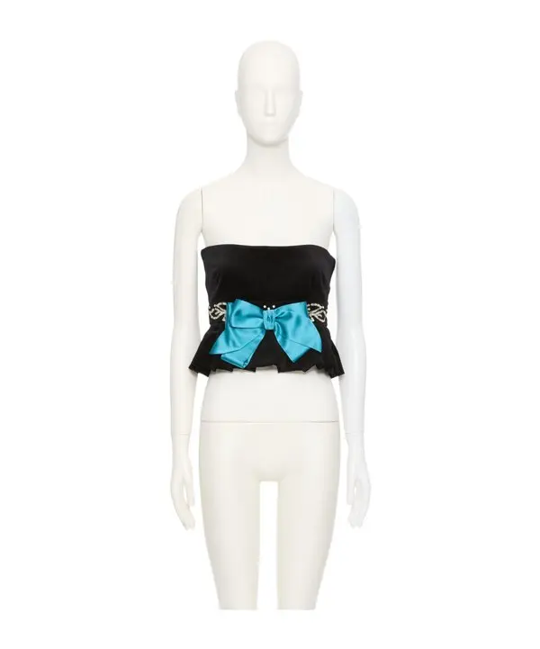 Valentino Garavani Black Velvet Embellished Bow Top - White
