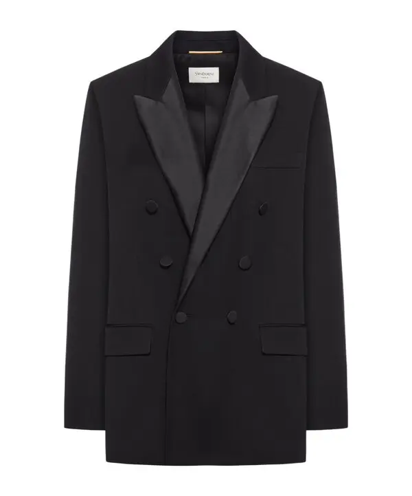 Saint Laurent Satin-lapel Double-breasted Blazer - Black