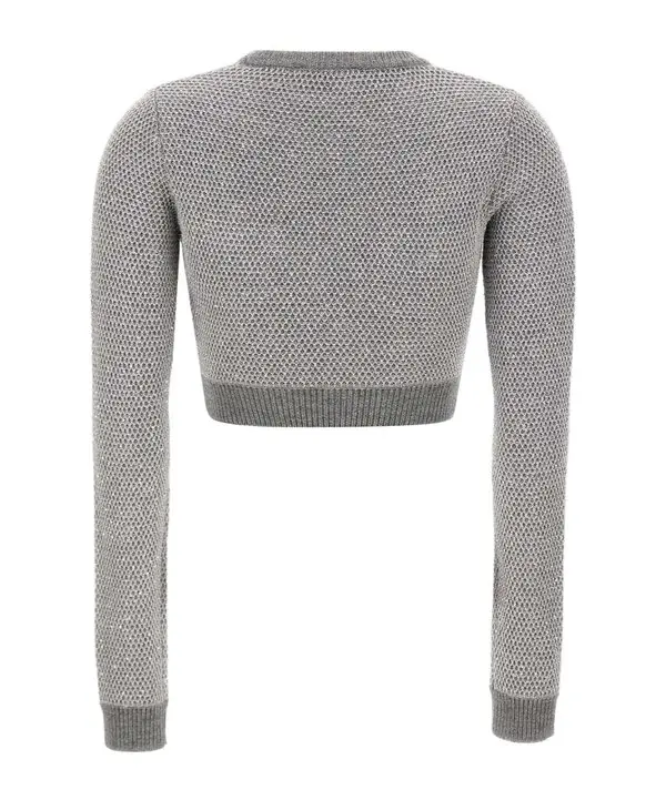 Elisabetta Franchi Sequined Knit Top With Jewel Buttons - Gray