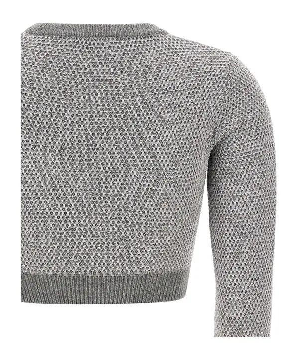 Elisabetta Franchi Sequined Knit Top With Jewel Buttons - Gray