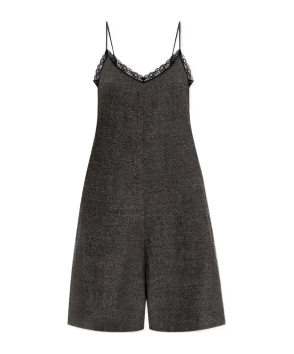 R13 Lace-trimmed Wool Playsuit - Black