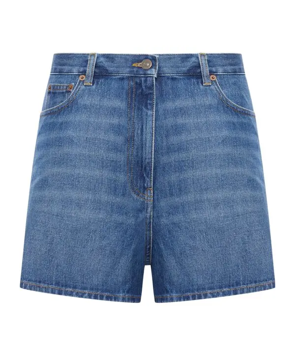 Valentino Garavani Logo Patch Denim Shorts - Blue