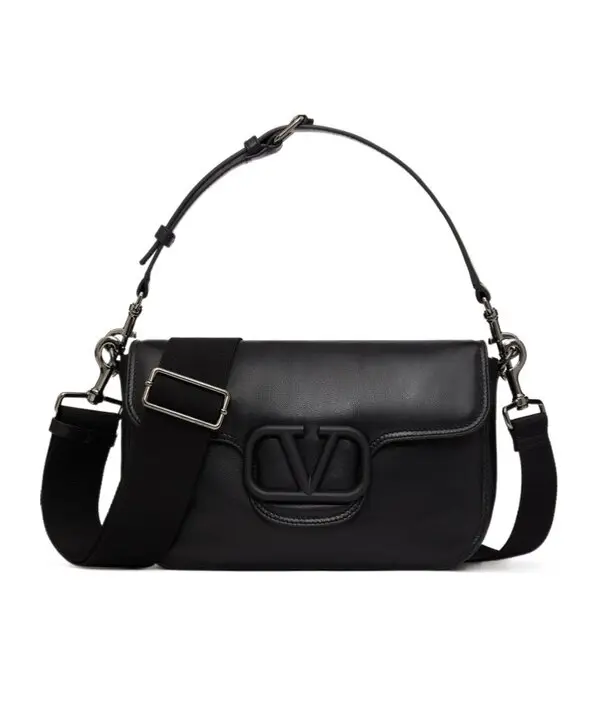 Valentino Garavani Noir Vlogo Signature Foldover Top Shoulder Bag - Black