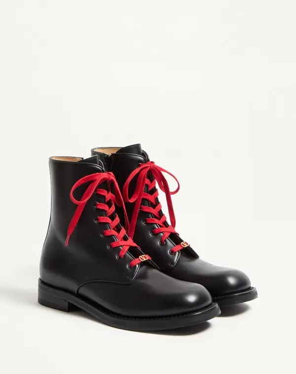 Valentino Garavani Calfskin Combat Boots With Tie Fastening