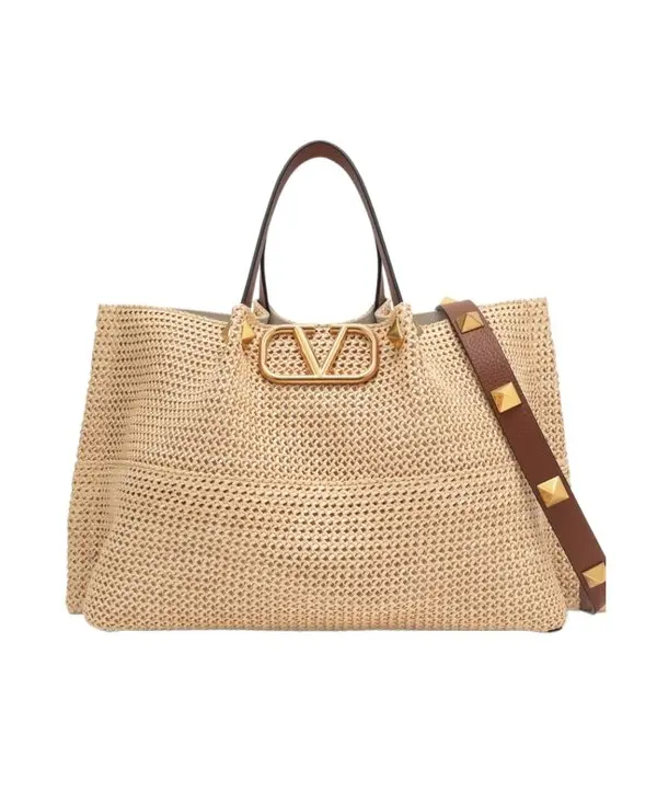 Valentino Garavani Vlogo Plaque Woven Tote Bag - Brown