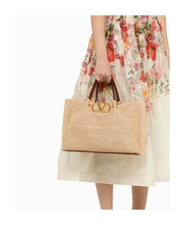 Valentino Garavani Vlogo Plaque Woven Tote Bag - Brown