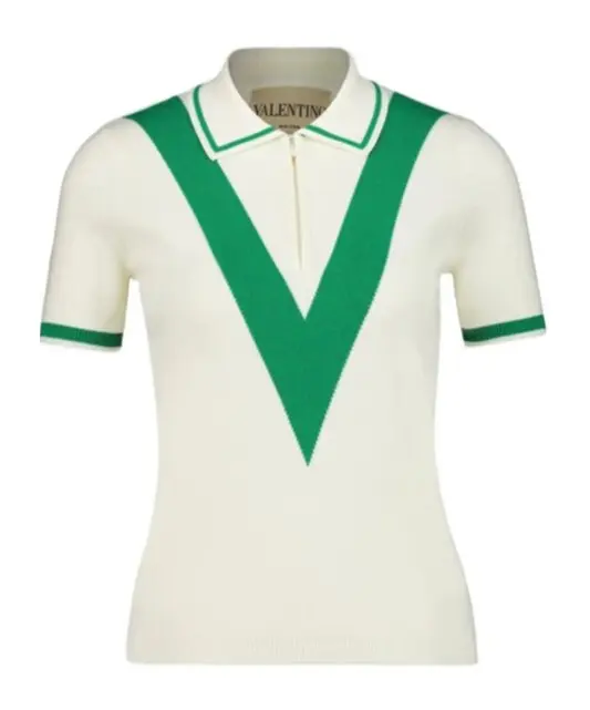 Valentino Garavani Zip Detailed Short-sleeved Knitted Top - Ivory White/green